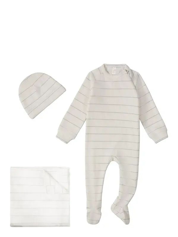 MINIMOI 3-piece Baby Ribbed Shimmer Stripe Footie Set - White