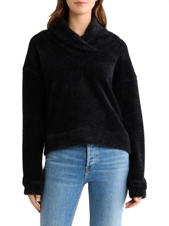 Splendid Rowan Fuzzy Cowl Neck Sweater - Black