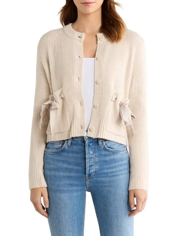 Splendid Stassi Satin Tie Cardigan - Pale Oak White Heather