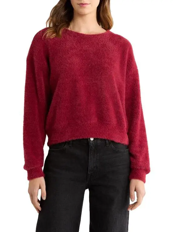 Splendid Fallon Fuzzy Crewneck Sweater - Cherry On Top Red
