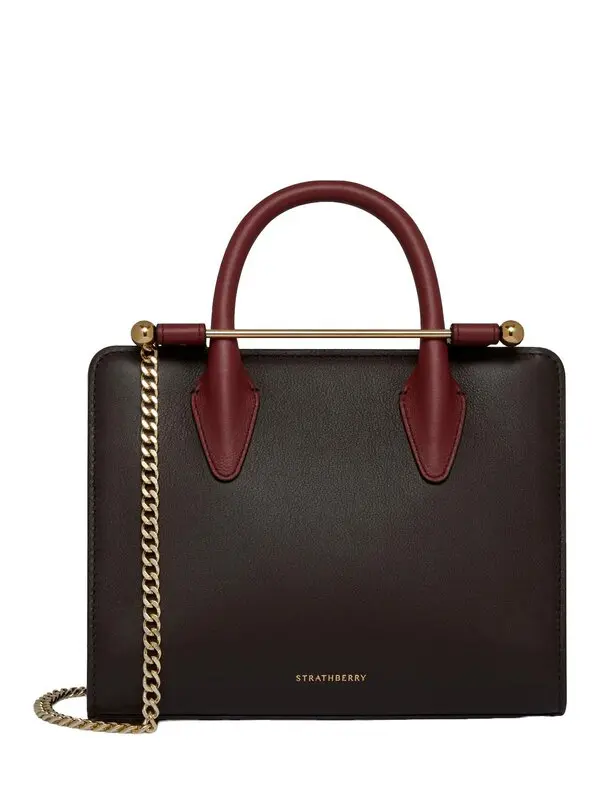 Strathberry Mini Leather Tote - Espresso/oxblood/black