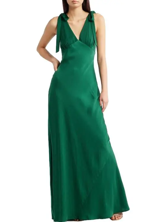 WAYF Ottilie Tie-strap Gown - Emerald