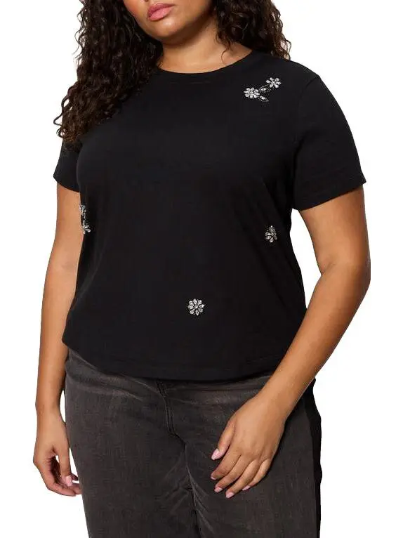 Sanctuary Floral Crystal Embellished Organic Cotton T-shirt - Black