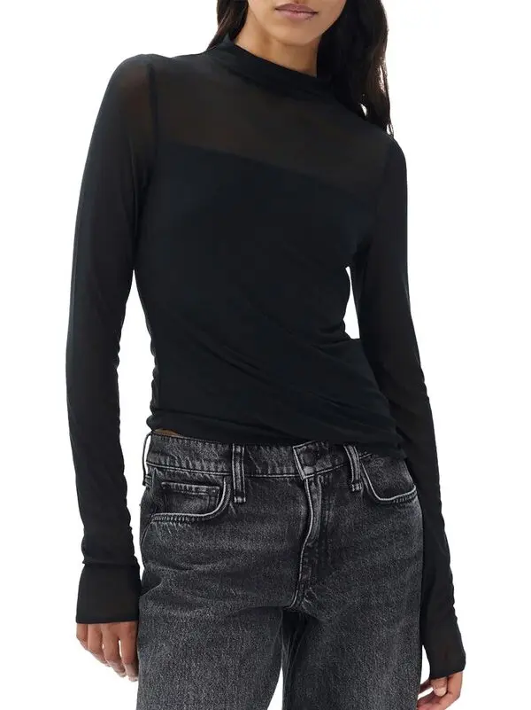 Rag & Bone Luca Long Sleeve Mesh Top - Black