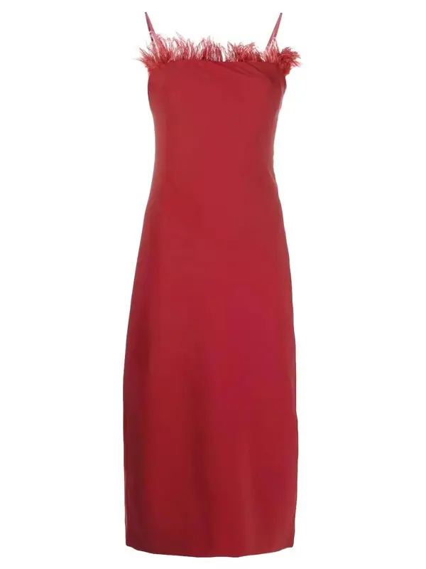 Patrizia Pepe Feather-trim Fitted Midi Dress - Red