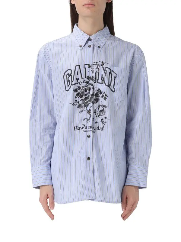 GANNI Collared Button-down Shirt - Blue