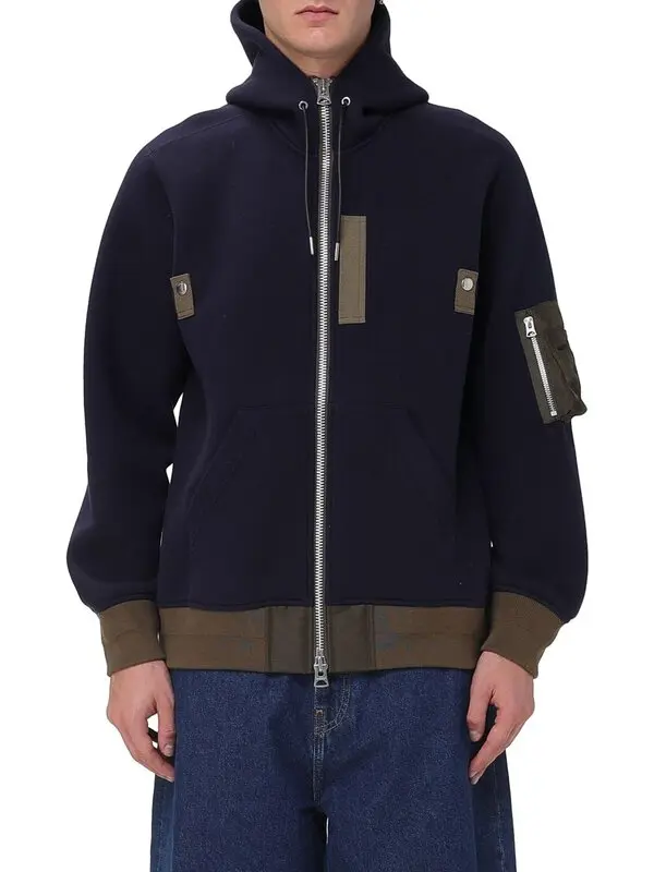 Sacai Zip-up Hoodie With Contrast Trim - Blue