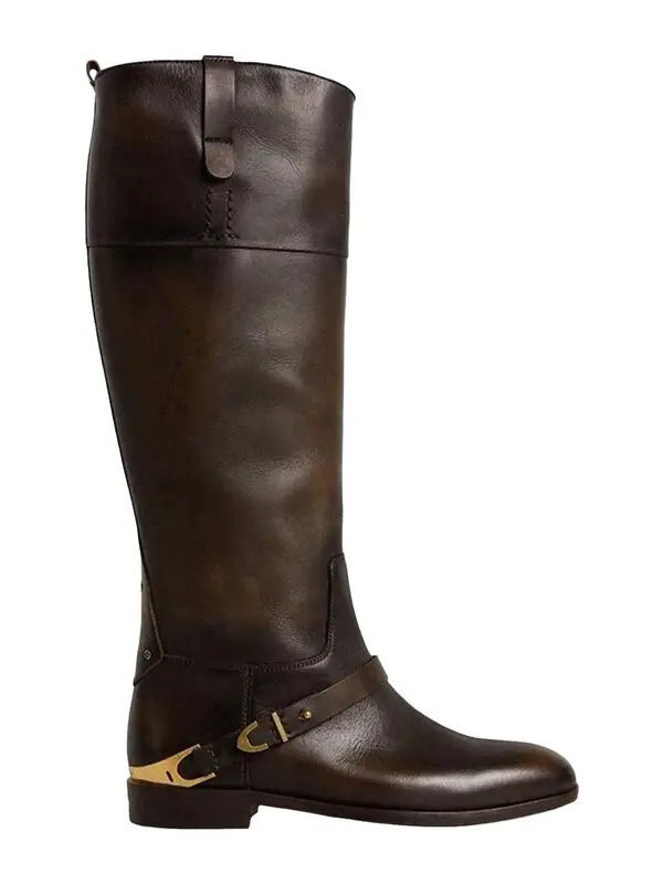 GOLDEN GOOSE Knee High Boots With Gold Tone Detailing - Brown