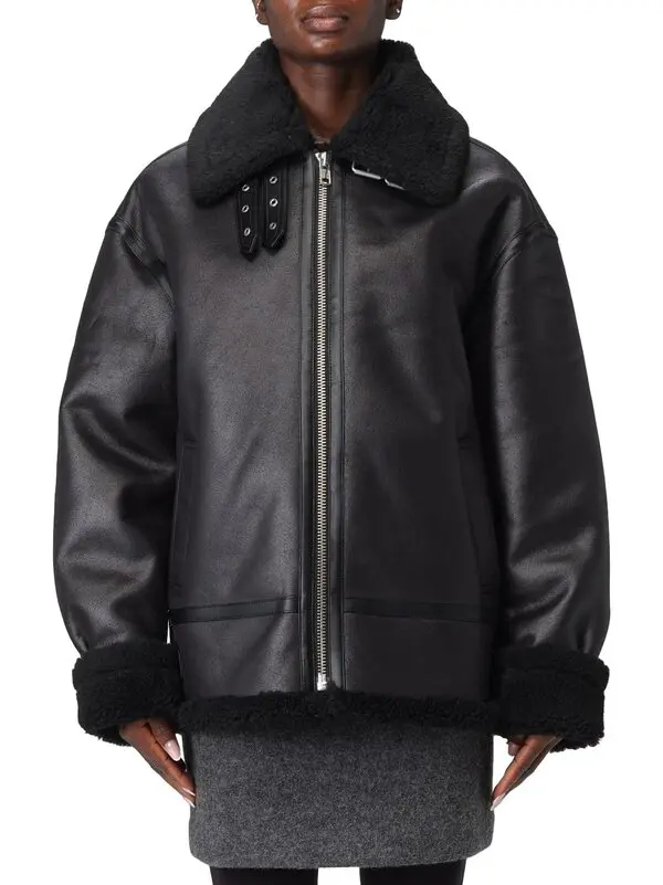 DUNST Shearling Aviator Jacket - Black