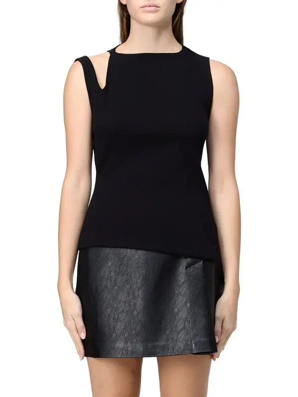 COURREGES Asymmetrical Ribbed Knit Top - Black