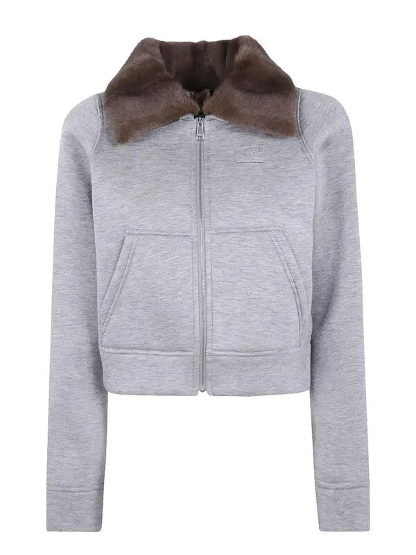 N° 21 Zip-up Sweatshirt With Fur Collar - Grey