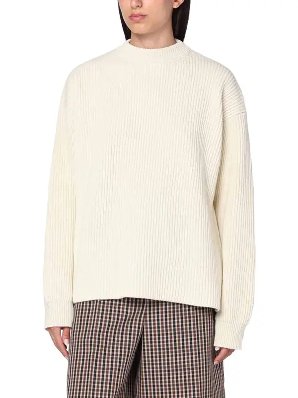 JIL SANDER Ribbed Mock Neck Sweater - White
