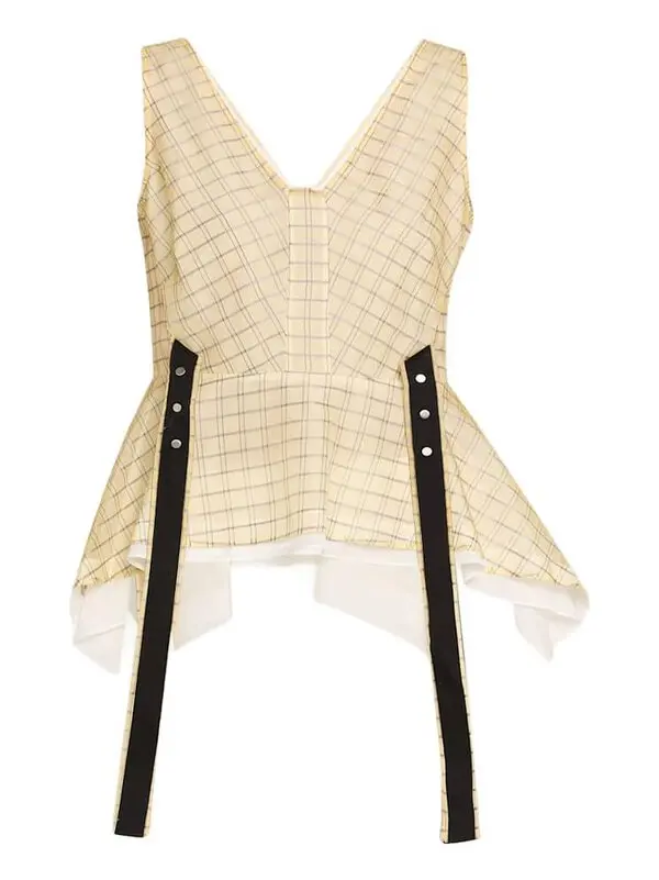 3.1 Phillip Lim Sleeveless Plaid Organza Flounce Top - Hay Multi