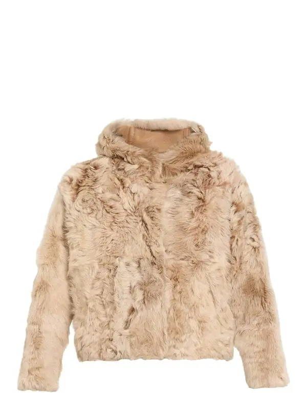 YVES SALOMON Shearling Hoodie - Chai Latte
