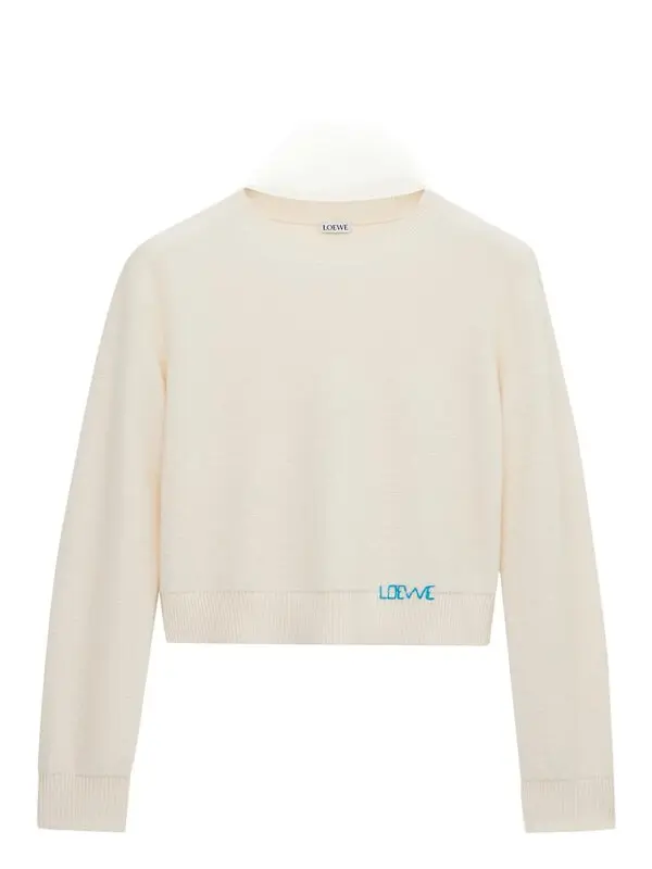 Loewe Logo Embroidered Wool Crewneck Sweater - Ecru