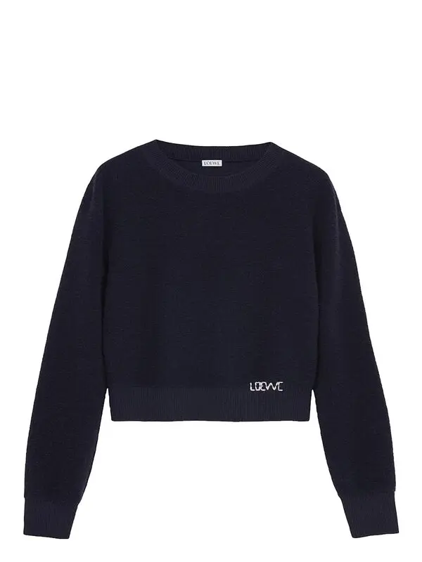 Loewe Logo Embroidered Wool Crewneck Sweater - Navy