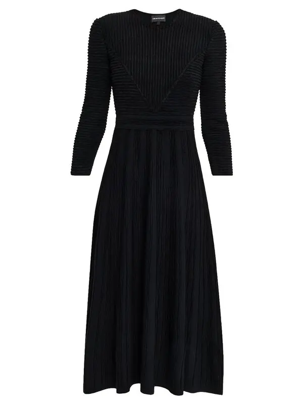 Emporio Armani Ottoman Knit Paneled Midi Dress - Solid Blac