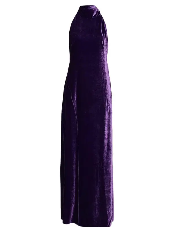 Ralph Lauren Tatum Stretch Velvet Halter Gown - Red