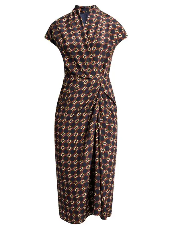 Dries Van Noten Dilian Geo-print Draped Wrap Midi Dress - Navy