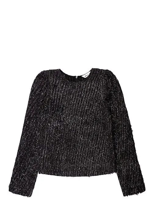 RO&ZO Tinsel Texture Round-neck Woven Top - Black