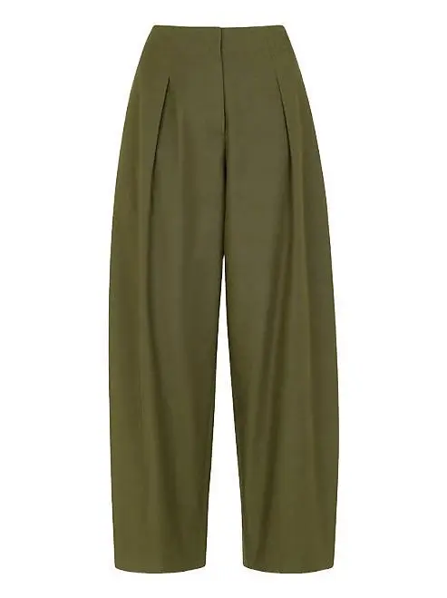 Whistles Pleated Barrel-leg Woven Trousers - Khaki/olive