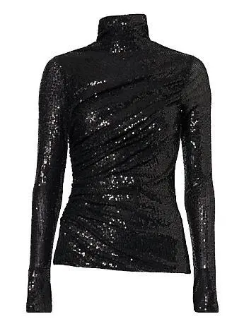 NEEDLE & THREAD Malia Sequin Turtleneck Top - Graphite