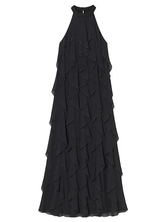 RO&ZO High-neck Frill Maxi Dress - Black