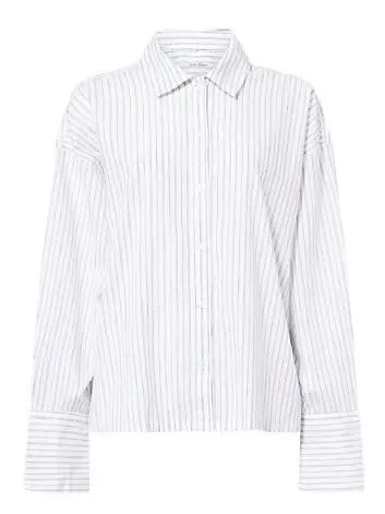 Calvin Klein Pin-striped Long-sleeve Cotton Night Shirt - 19471 Stripe+classic Wht