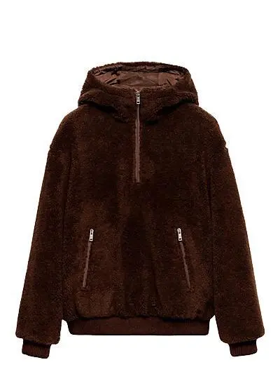 Prada Hooded Borg Wool-blend Jacket - Brown