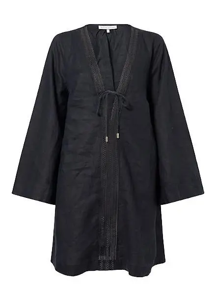 Heidi Klein Meteora Long-sleeve Linen Mini Kaftan - Blk