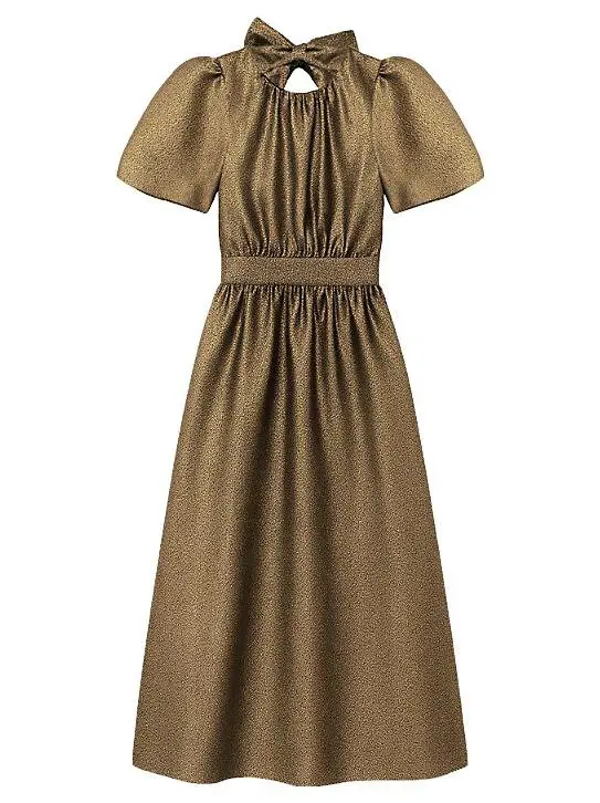 RO&ZO Seraphina Puff-sleeve Woven Maxi Dress - Gold