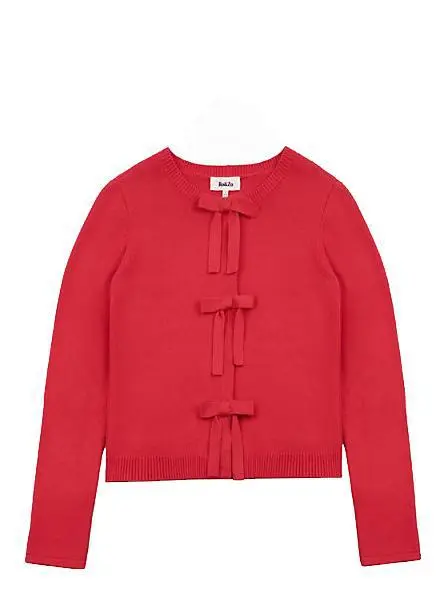 RO&ZO Bow-front Knitted Cardigan - Red