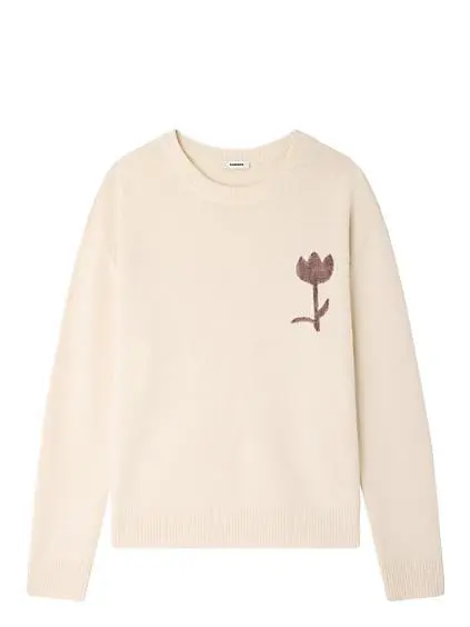 Sandro Flower-motif Knitted Wool Jumper - Butter Cream