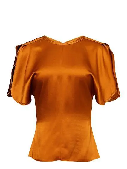Victoria Beckham Draped Sleeve Satin Top - Bronze
