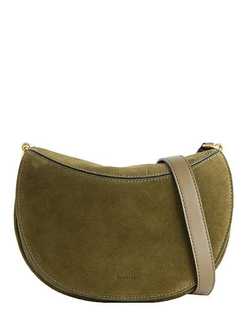 WANDLER Kate Suede Shoulder Bag - Olive Suede  - 5900