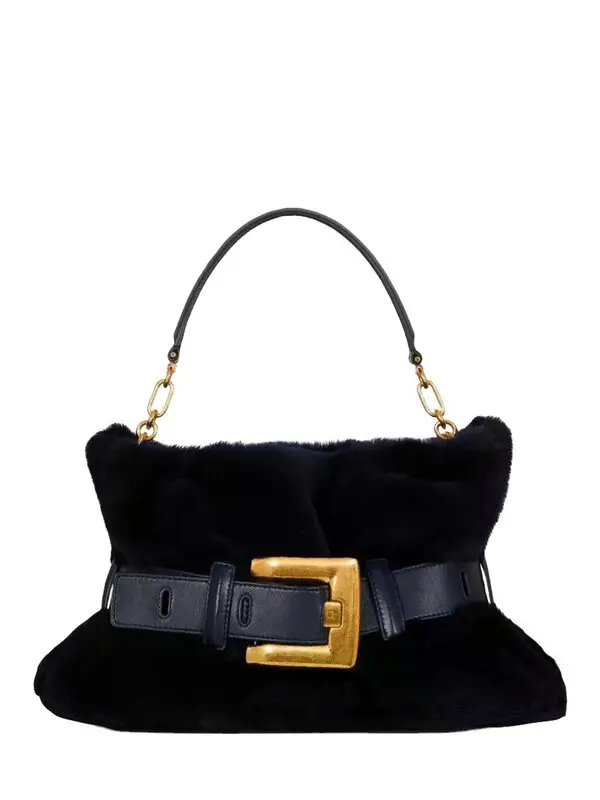 Balmain Medium Anthem Shearling Shoulder Bag - Blue