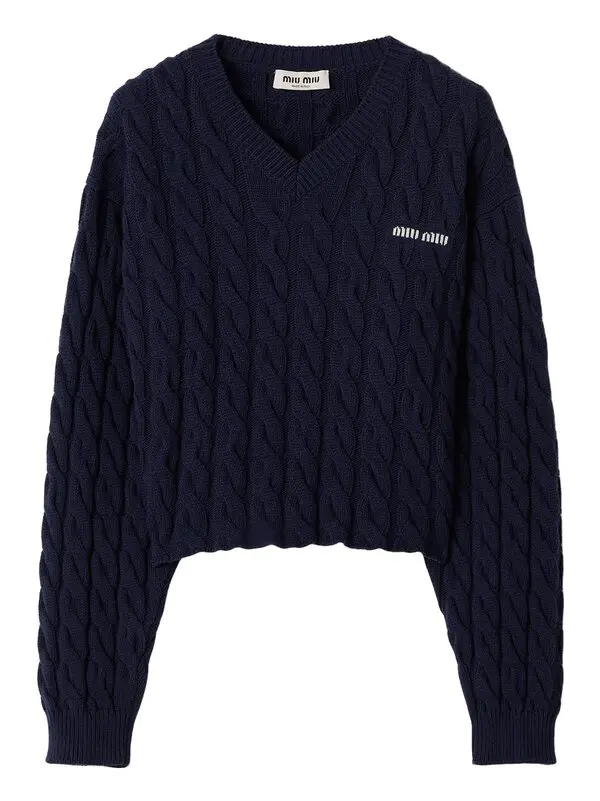 Miu Miu Wool Cable-knit Mini-pullover - Navy