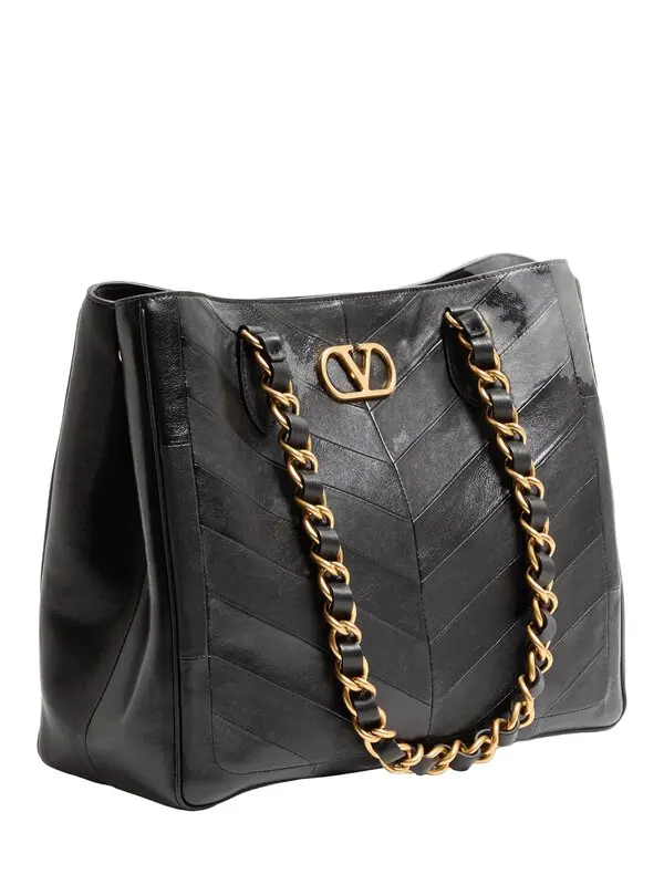 Valentino Garavani Leather Laseine Tote - Black