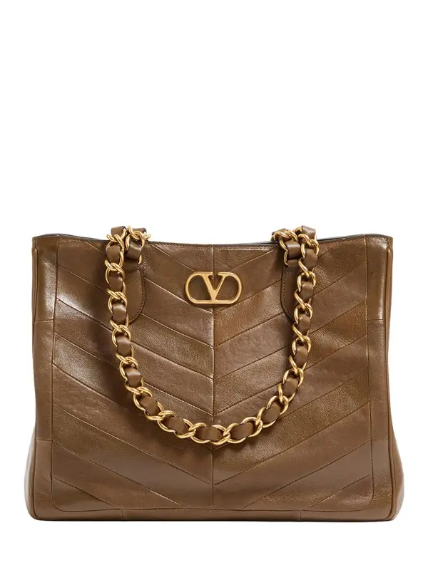 Valentino Garavani Leather Laseine Tote - Brown
