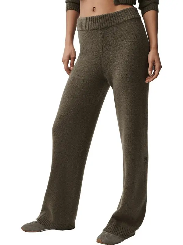 Alo Yoga Wool Cashmere High-waist Wide Leg Pants - Olive Tree
