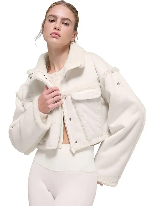 Alo Yoga Faux Shearling Snowfall Cropped Jacket - Ivory