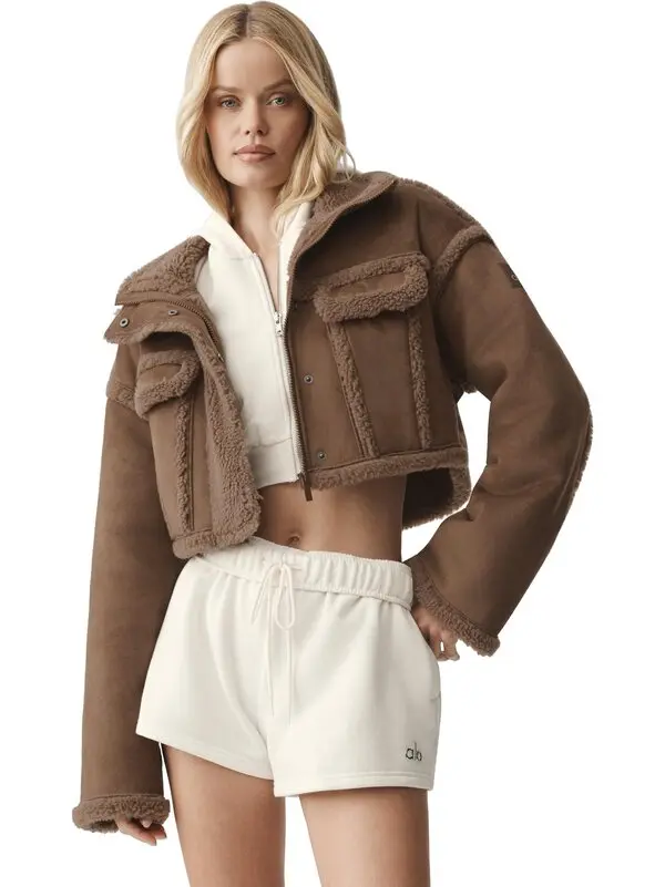 Alo Yoga Faux Shearling Cropped Jacket - Java Brown