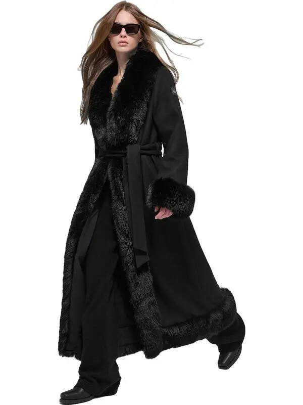 Alo Yoga Faux Fur Trimmed Longline Coat - Black