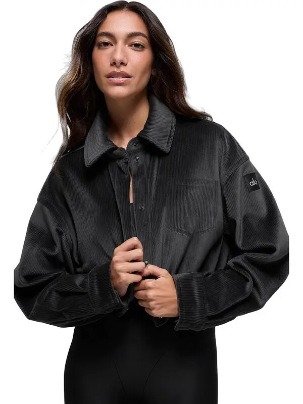 Alo Yoga Ribbed Velour Cropped Mountain Side Jacket - Black