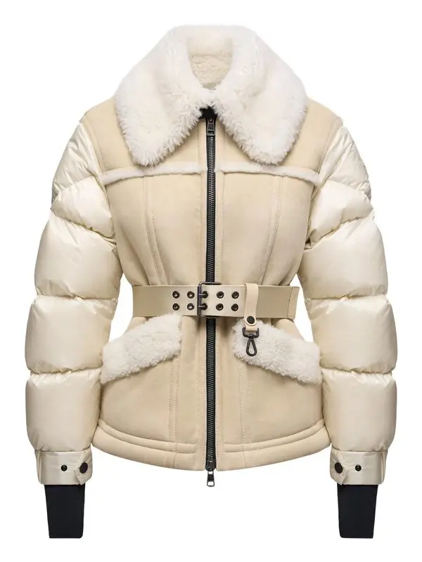 Moncler Alvernia Belted Shearling Down Jacket - White