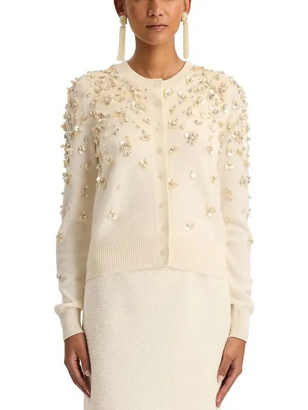 Oscar De La Renta Wool Mother Of Pearl Cardigan - Ivory