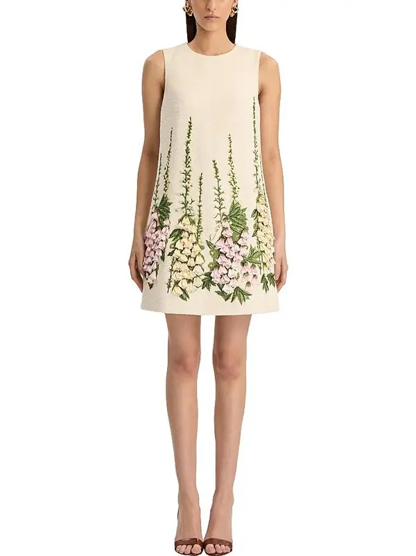 Oscar De La Renta Embroidered Foxglove Sleeveless Dress - Ivory