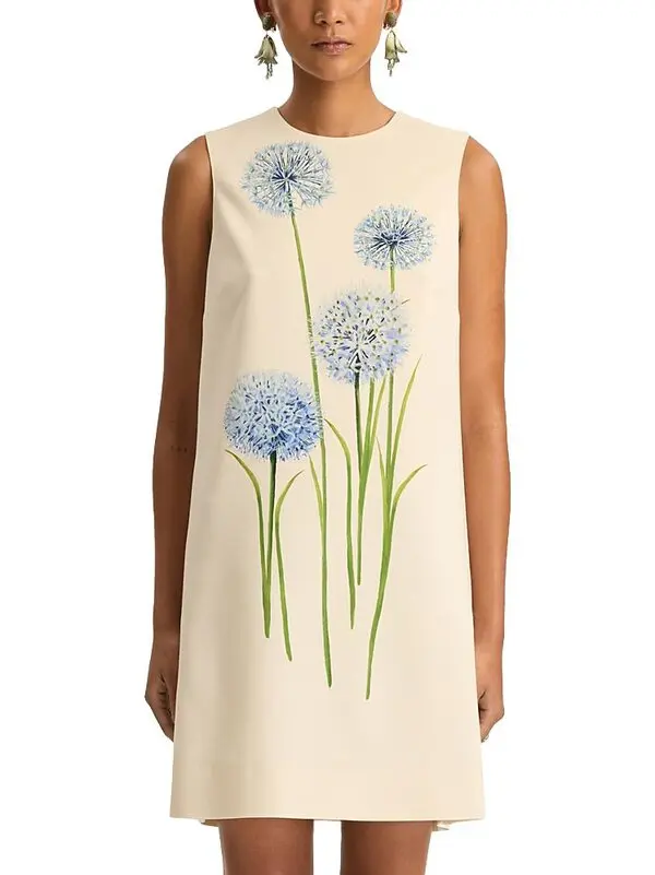 Oscar De La Renta Alliums Print Sleeveless Dress - Blue/white