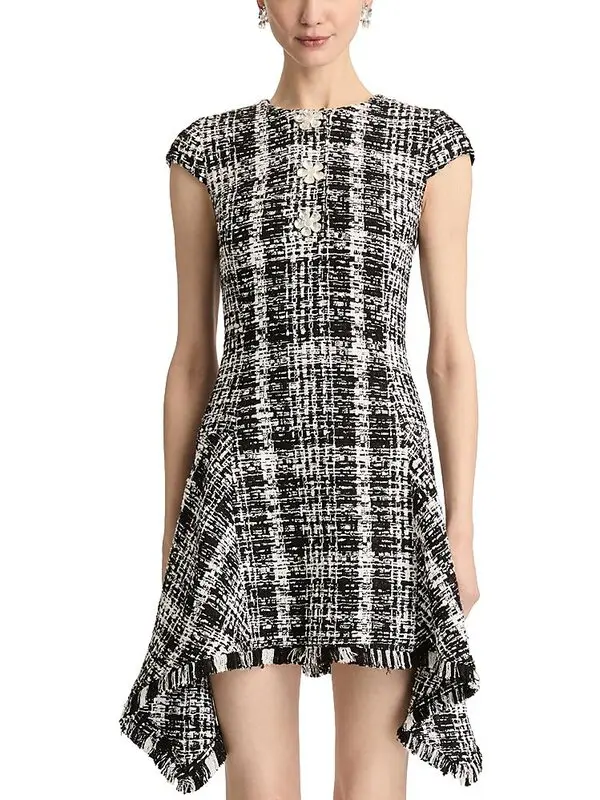 Oscar De La Renta Boucle Tweed Ruffle Dress - Black/white