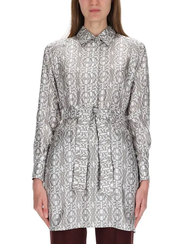 Max Mara Printed Silk Chemisier Dress - Nude